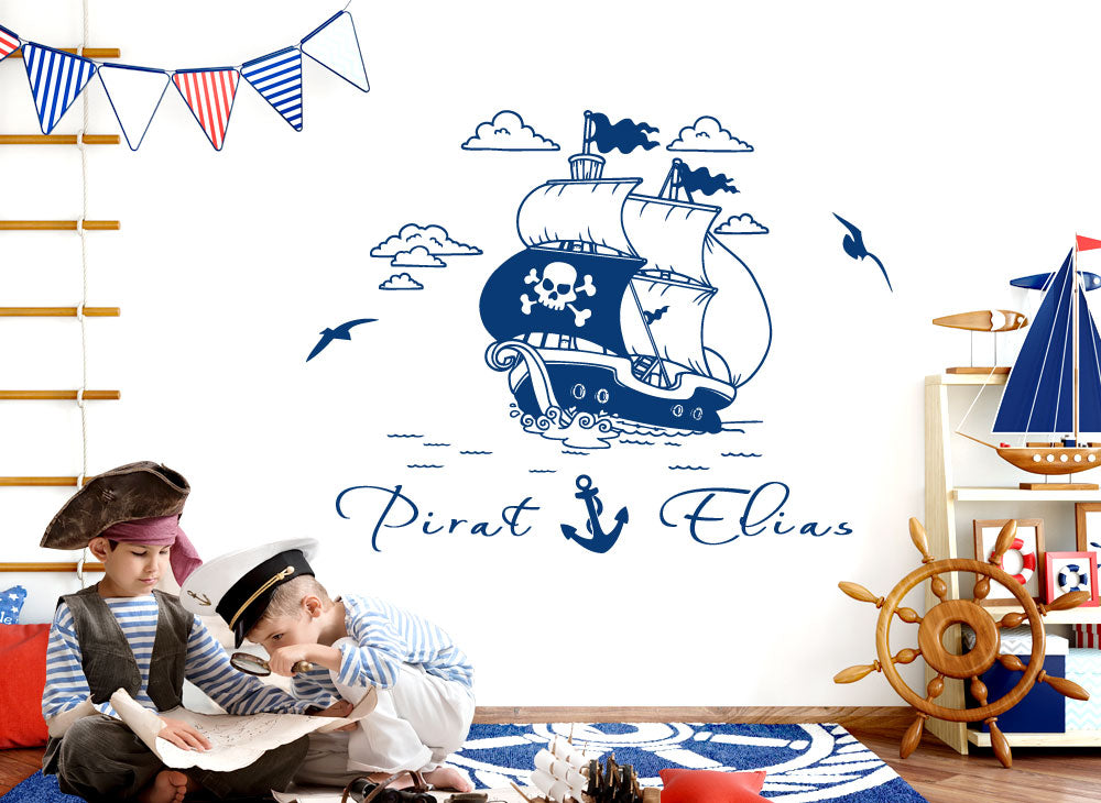 Wandtattoo Piratenschiff auf hoher See + Wunschname W5505 – Grandora
