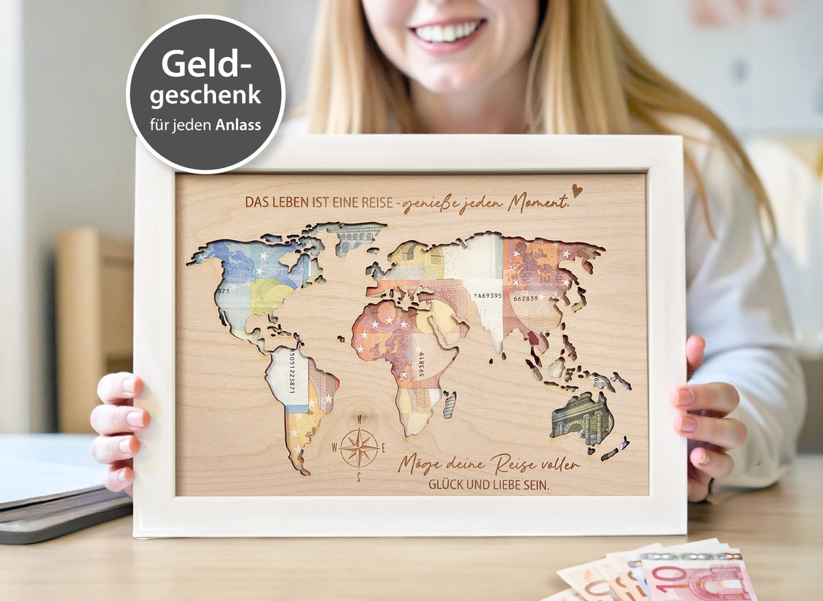 Geldgeschenk Weltkarte 30 x 21 cm Bilderrahmen XHG1007 – Grandora